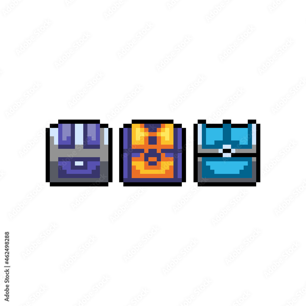 treasure chest 8-bit pixel graphics icon. Pixel art style. Game assets ...
