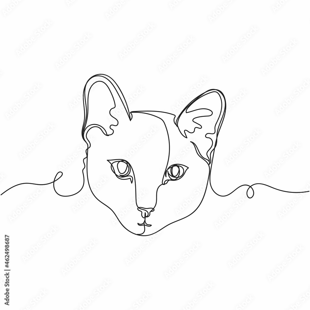 Continuous one line drawing of head face cat kitty in silhouette on a ...