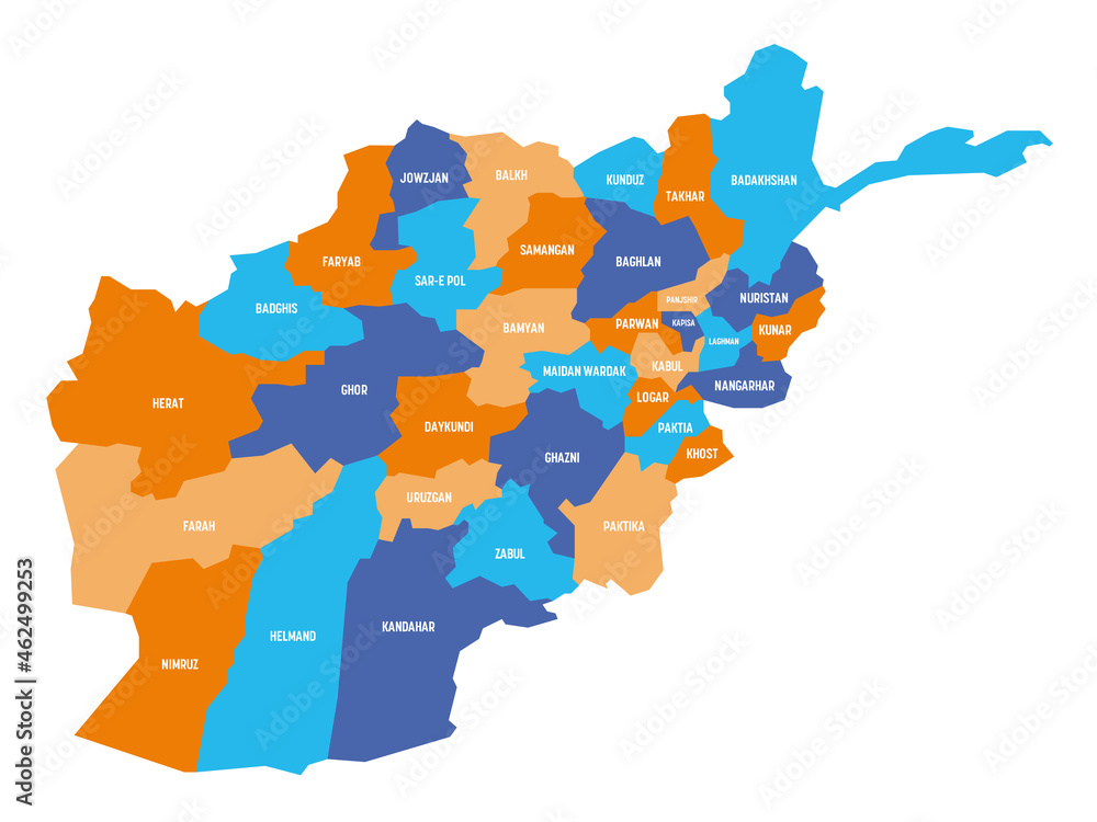 Colorful political map of Afghanistan. Administrative divisions ...