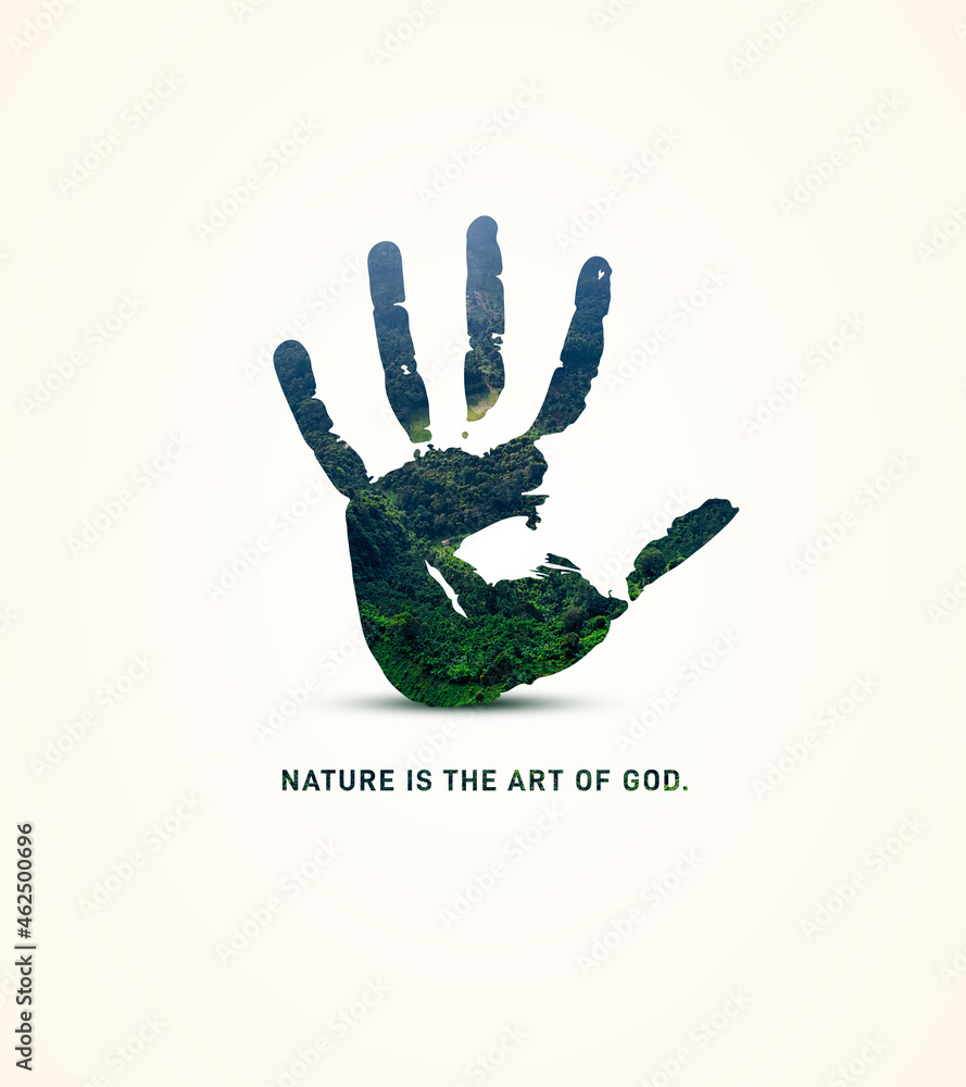 Nature with hand. World Environment day concept. Ecosystem Restoration ...