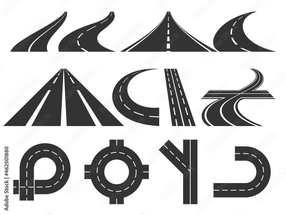 Isolated vector pictures of pathway, different roads and long highway ...