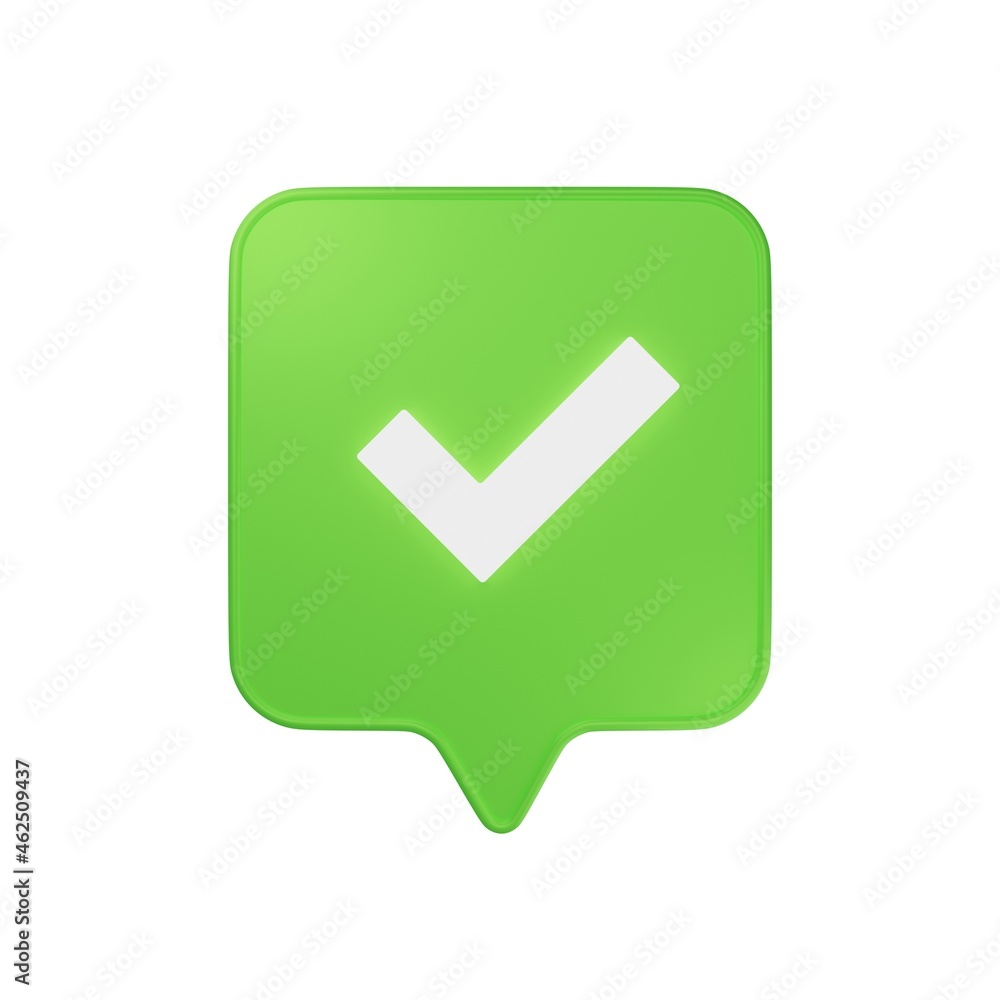 3d social media notification neon light check mark icon in green ...