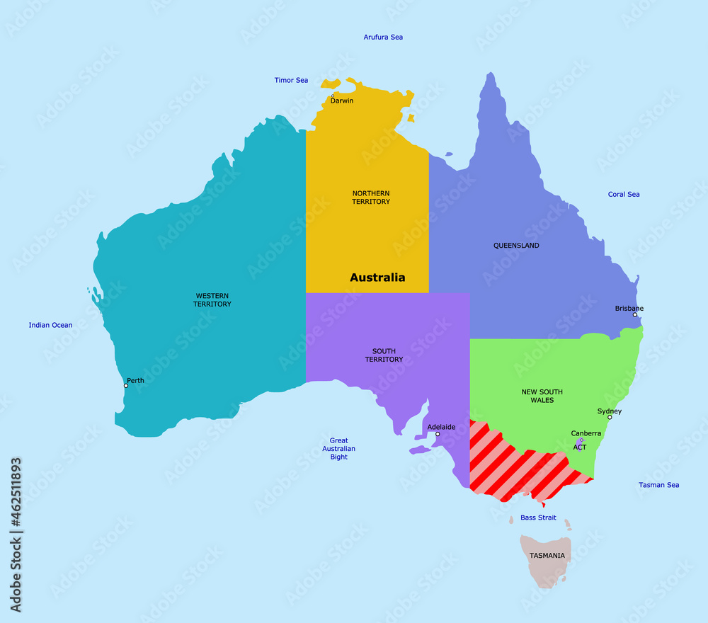 Vector Victoria on Australia map illustration, red highlighted hatched ...
