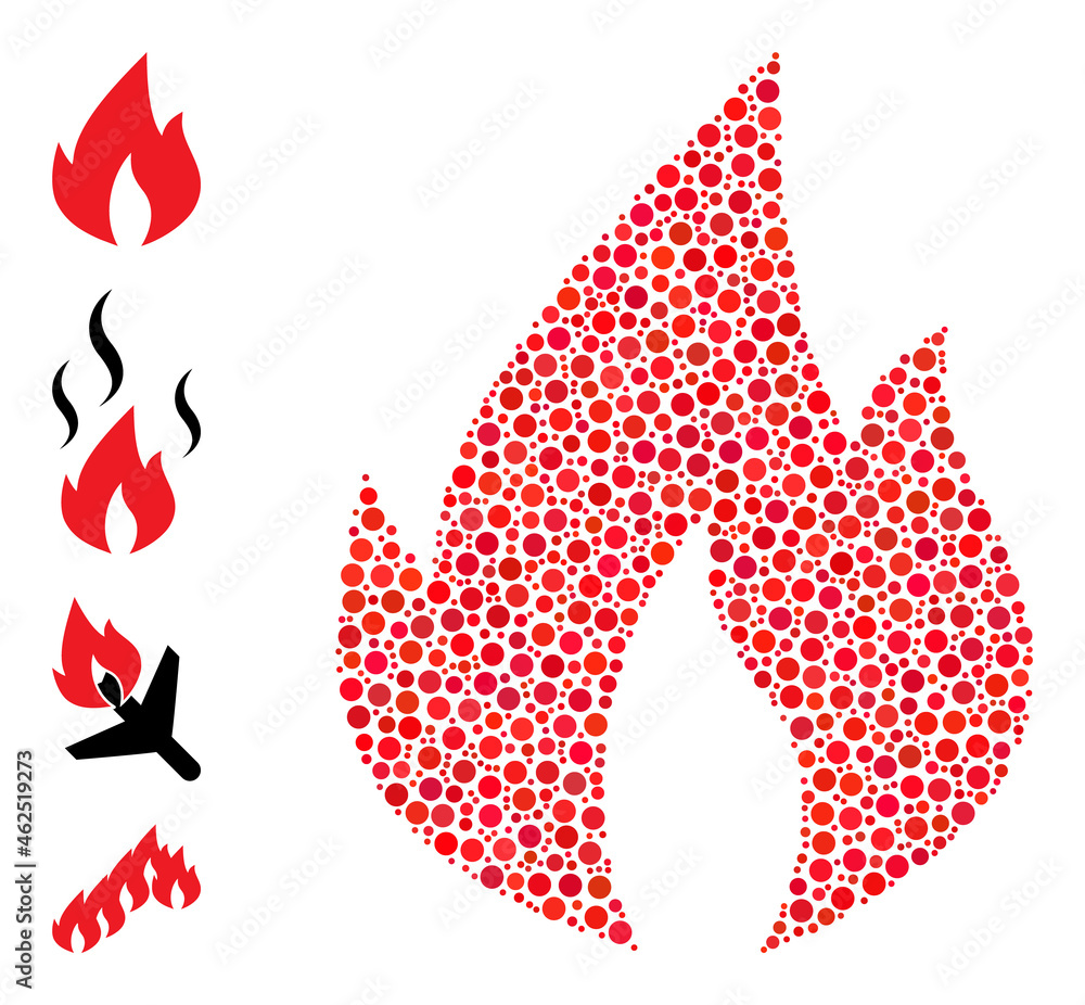 Rounded dot collage fire flame. Vector collage is based on fire flame ...