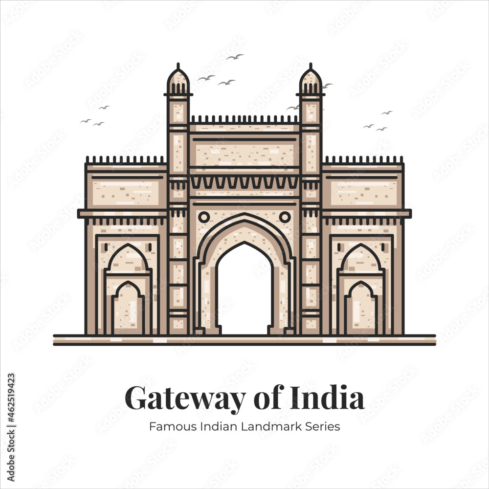 Gateway of India building Indian Famous Iconic Landmark Cartoon Line ...
