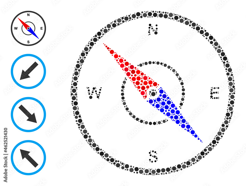 Rounded dot collage compass. Vector collage is based on compass icon ...