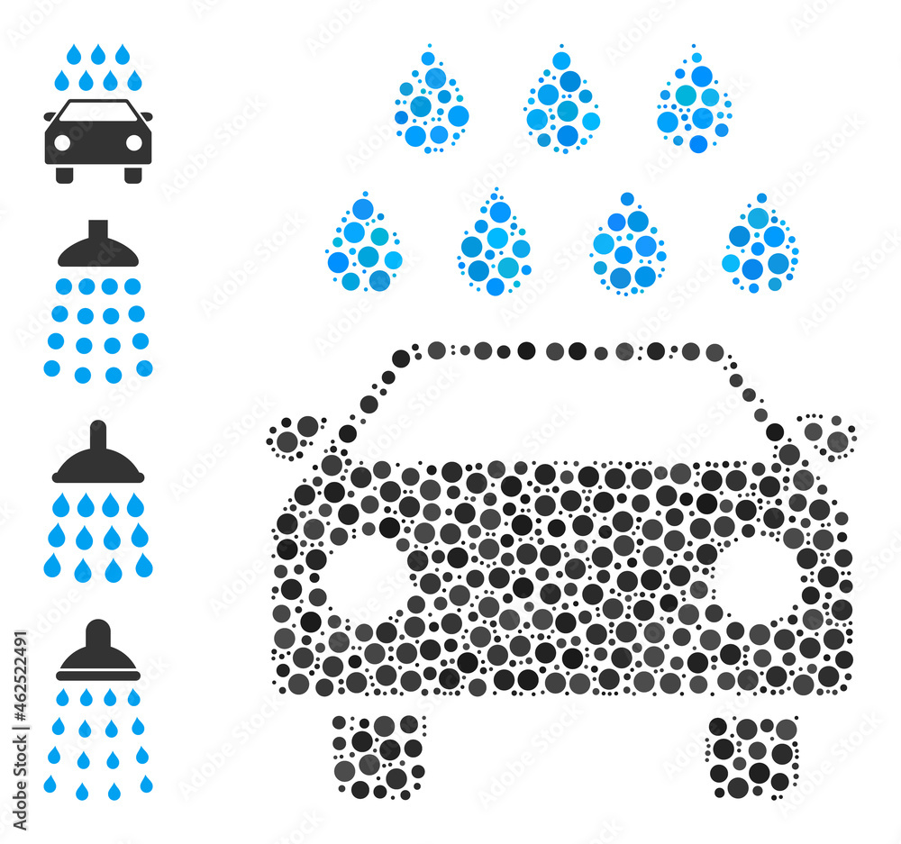 Round dot combination car shower. Vector collage is based on car shower ...