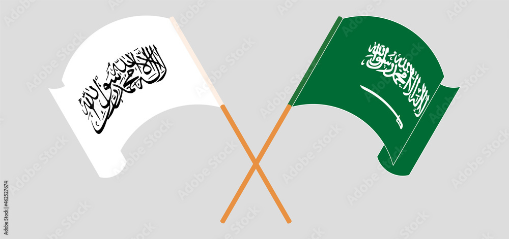 Crossed and waving flags of Taliban and the Kingdom of Saudi Arabia ...