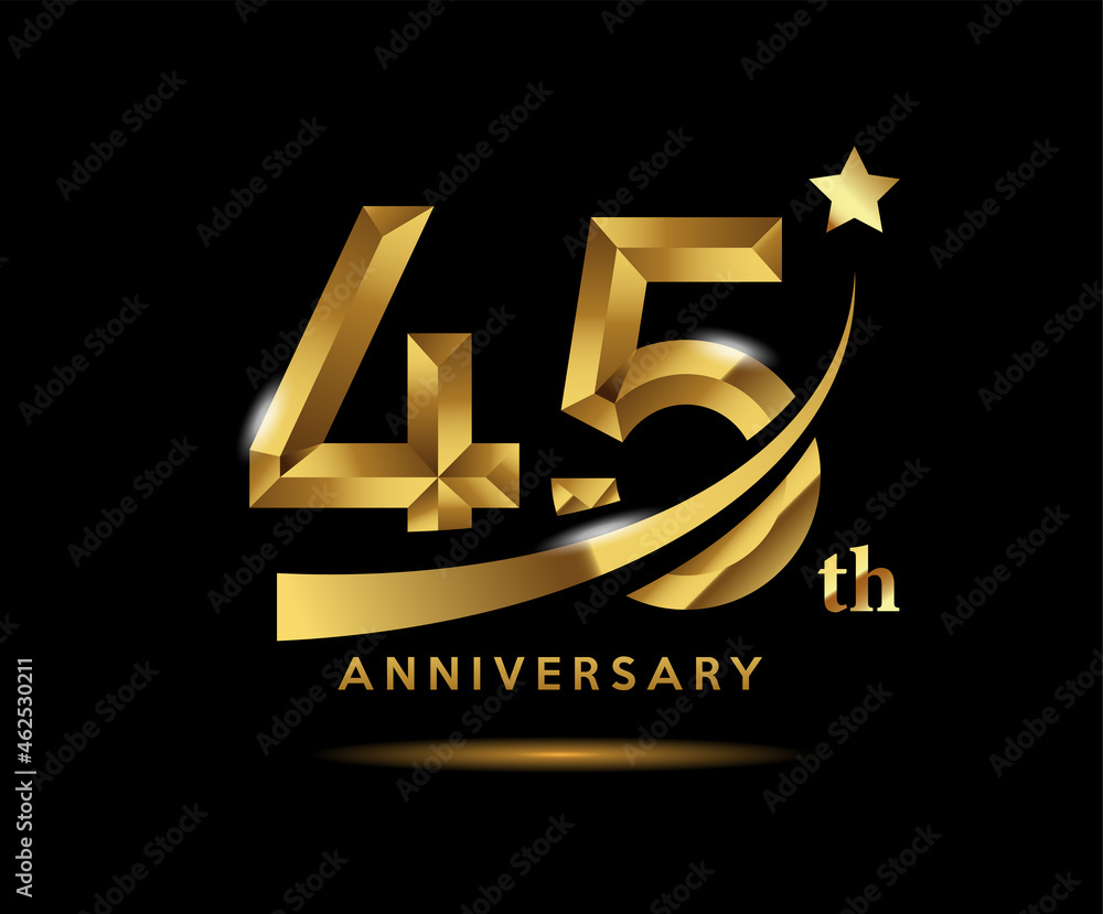 Golden 45 year anniversary celebration logo design with star symbol ...