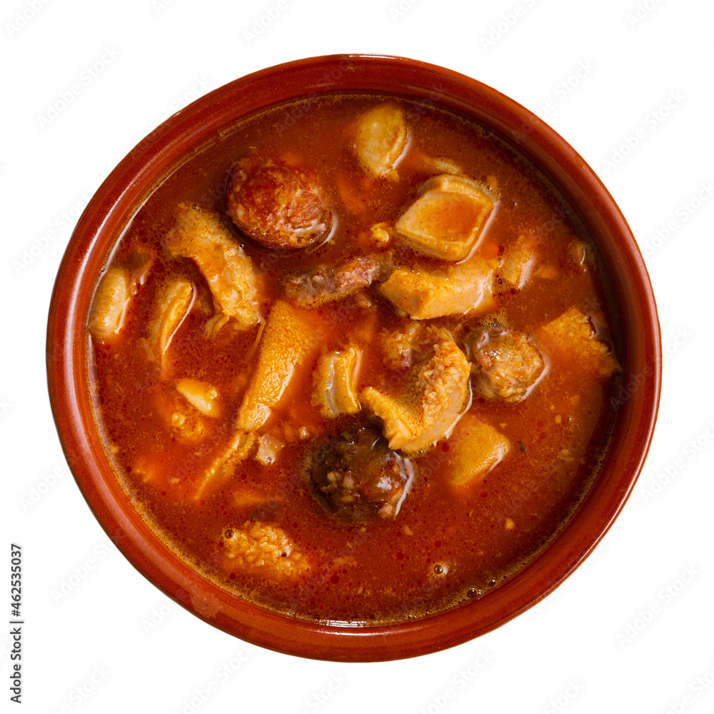 Callos a la Madrilena, Spanish cuisine. Isolated over white background ...