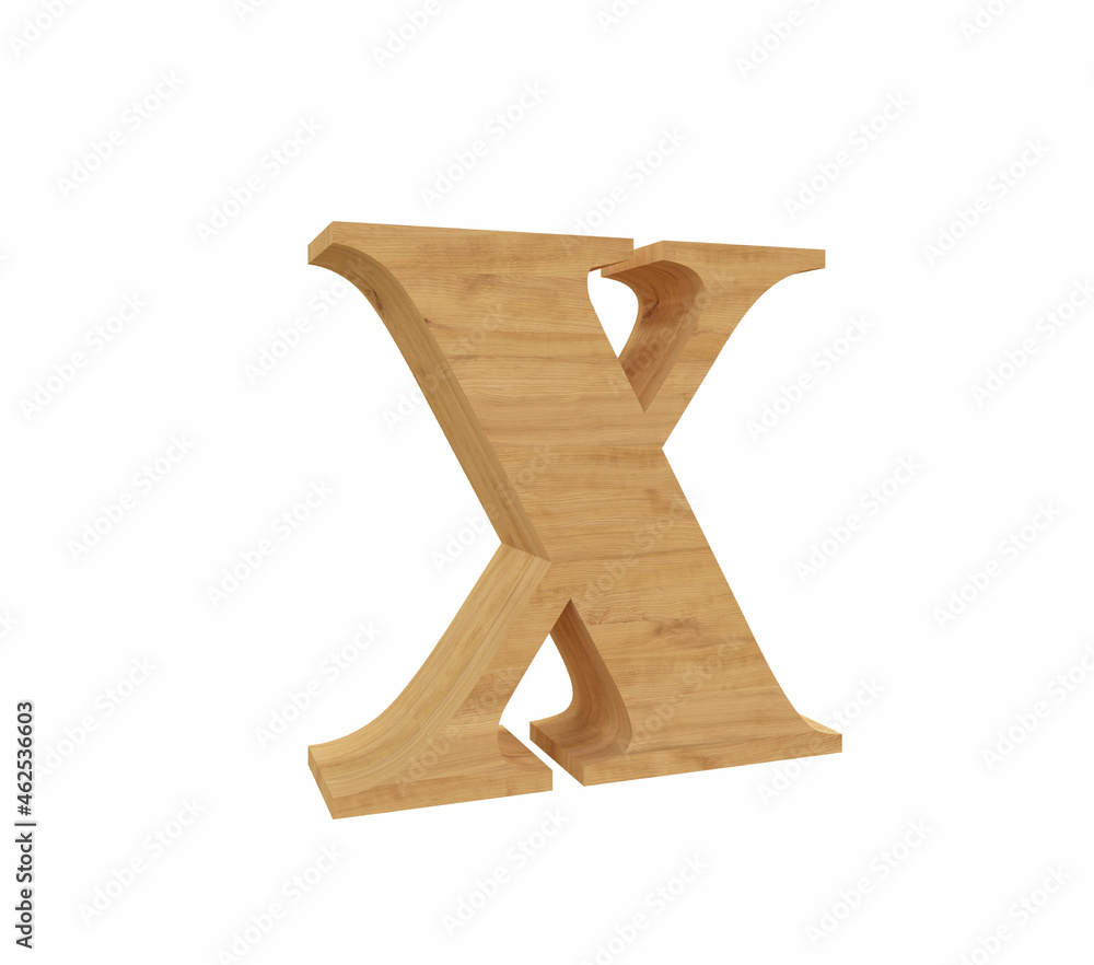 3d rendering small font letter X in wood material, realistic and ...