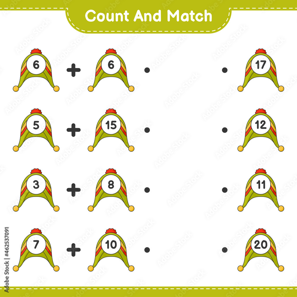 Count and match, count the number of Hat and match with the right ...