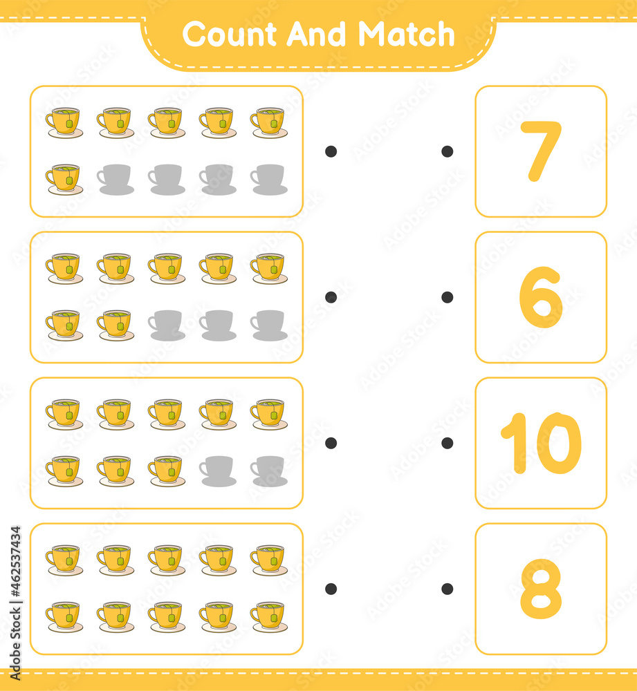 Count and match, count the number of Tea Cup and match with the right ...