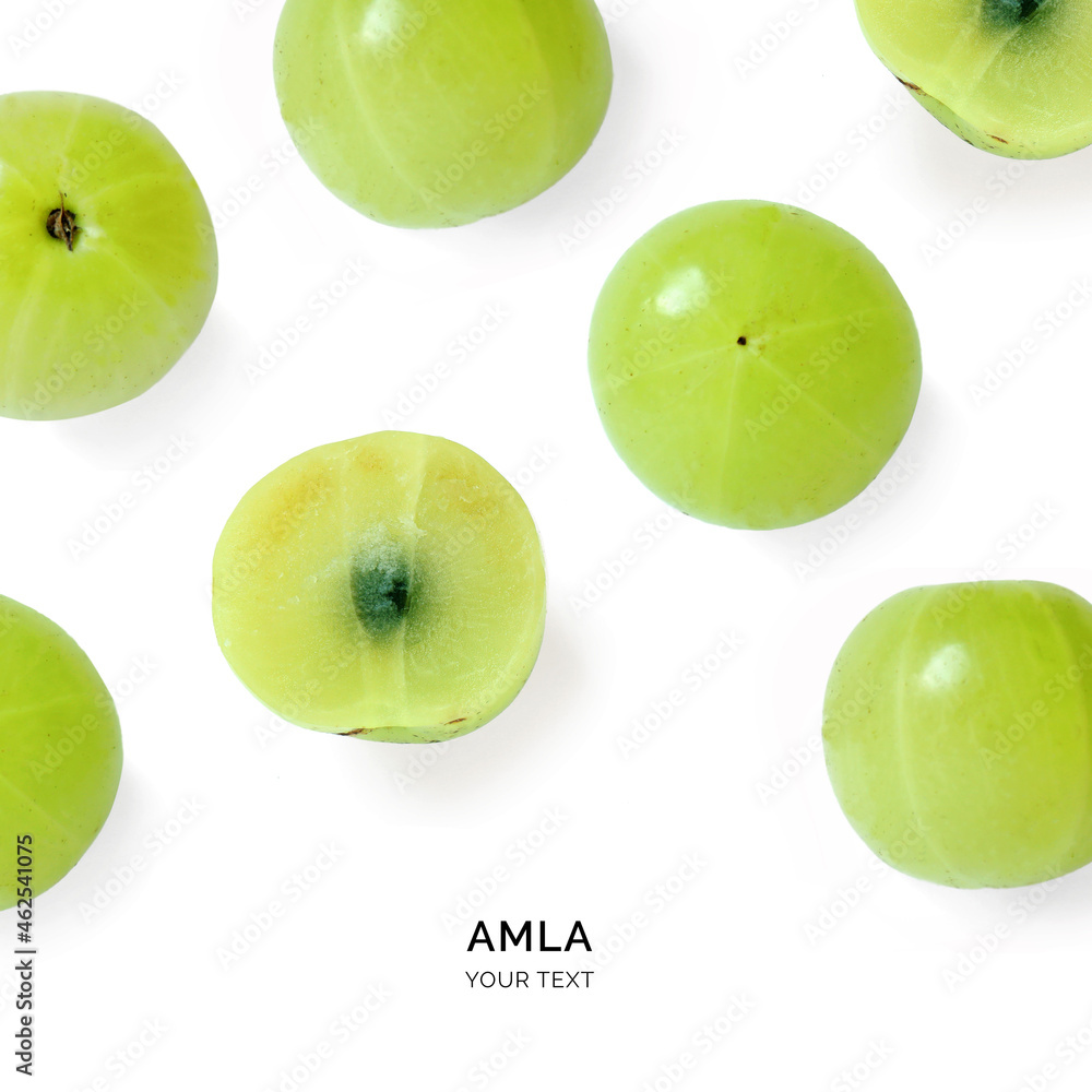 Creative layout made of amla. Flat lay. Food concept. Amla on the white ...