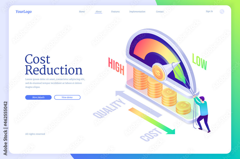 Cost reduction isometric landing page, business concept of optimization ...