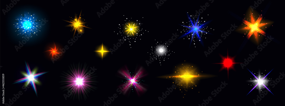 Star light glow, shiny colorful vector glare, bright twinkle or ...