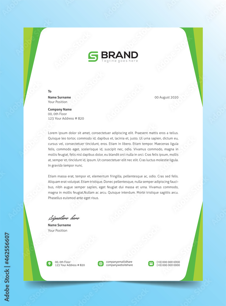 letterhead, letter head, Green letterhead template design Stock Vector ...