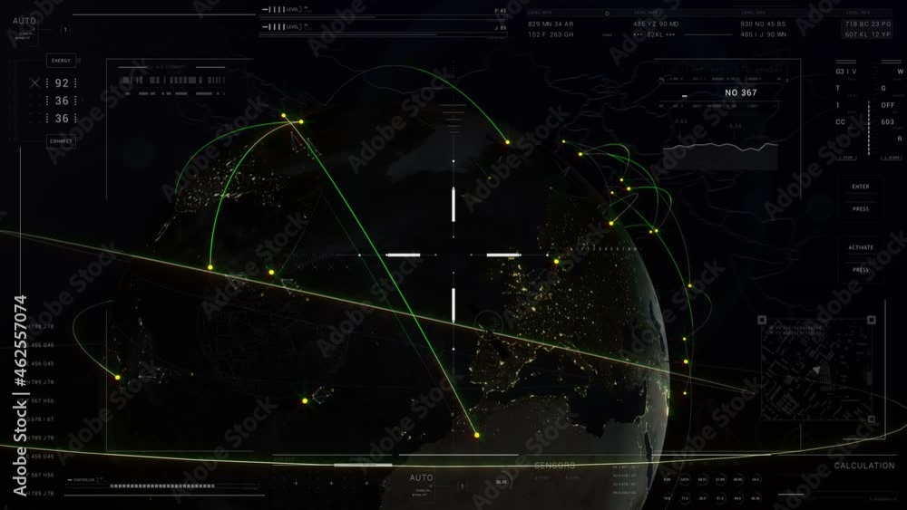 Satellites HUD target and data.Control center.UI technological display ...