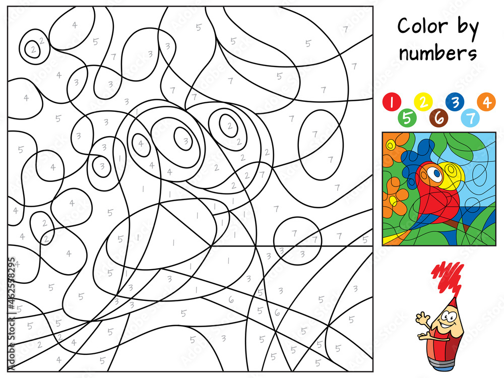 Parrot. Color by numbers. Coloring book Stock Vector | Adobe Stock