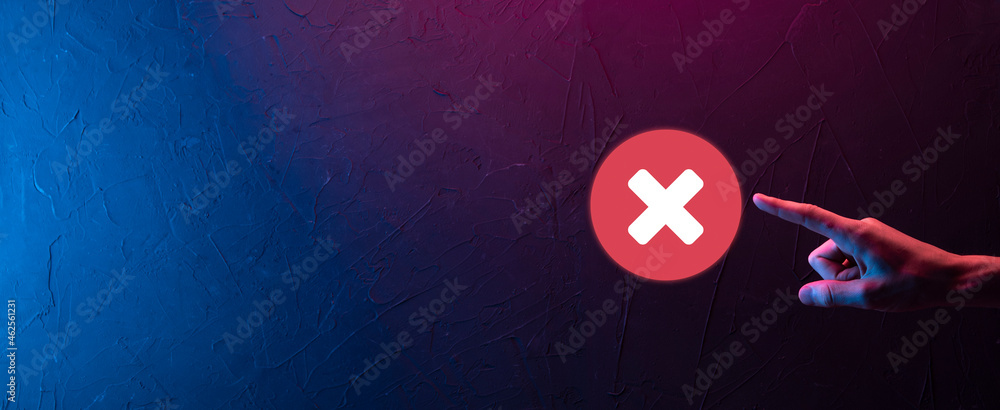 Hand holds icon,cancellation symbol,cancel icon.Cross mark flat red ...