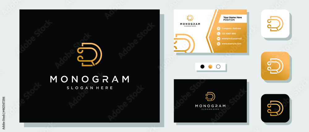 Initials letter RD DR monogram modern luxury logo design with Layout ...