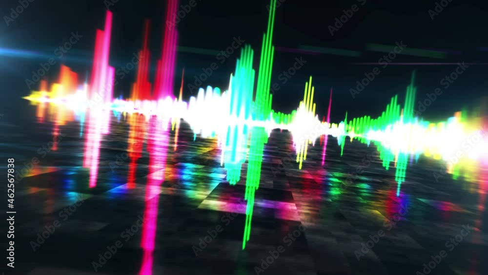 Audio spectrum voice neon sign concept, radio sound wave and disco ...
