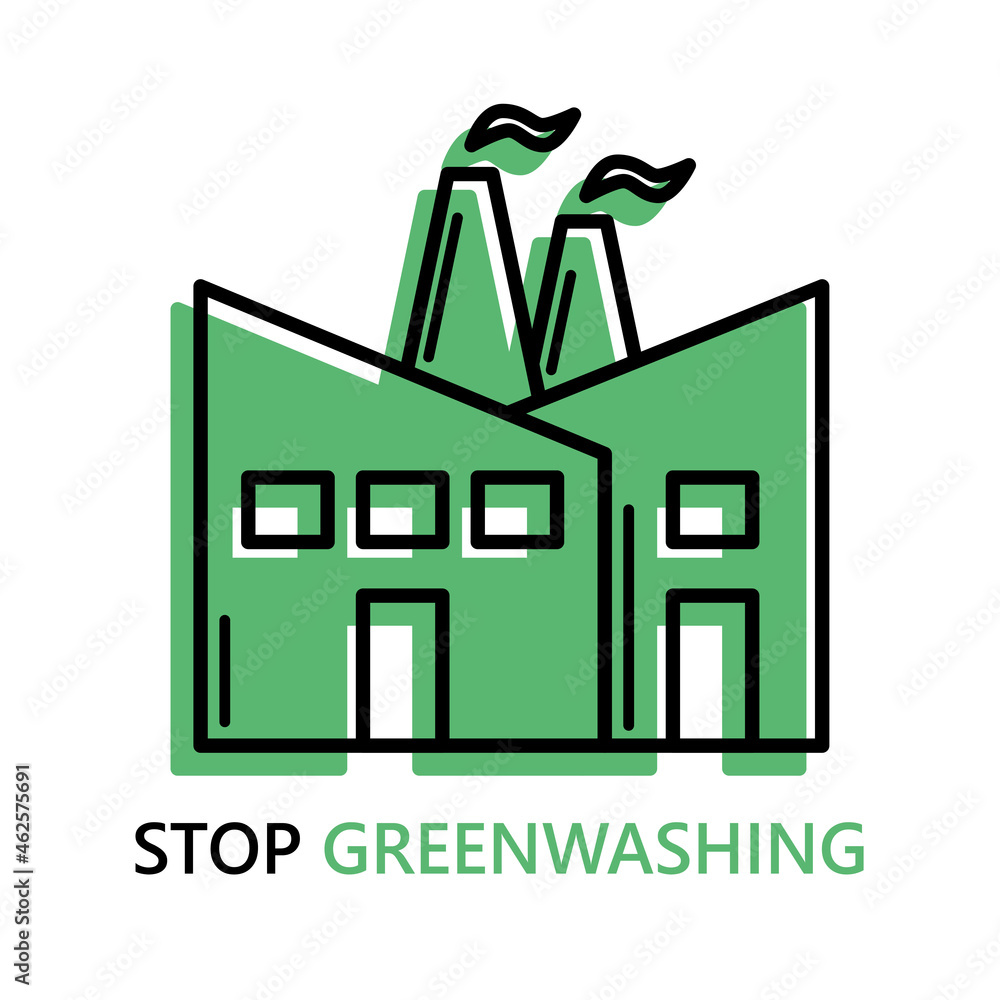 Stop Greenwashing Disinformation Concept Manufacture Industrial Factory Green Vector Icon Or