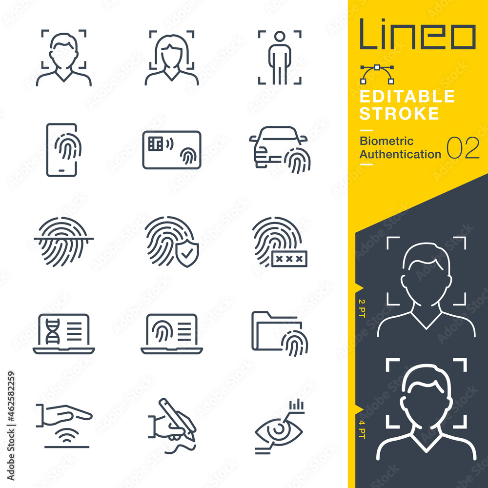 Lineo Editable Stroke - Biometric Authentication line icons Stock ...