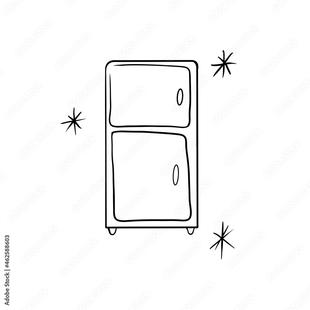 Refrigerator and snowflakes. Vector illustration in sketch style ...