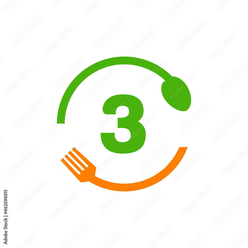 Restaurant Logo Design On Letter 3 With Spoon And Fork Concept Template ...