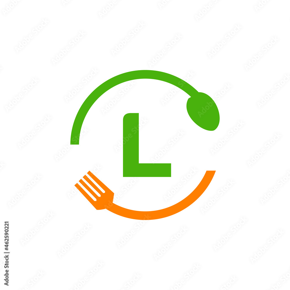 Restaurant Logo Design On Letter L With Spoon And Fork Concept Template ...