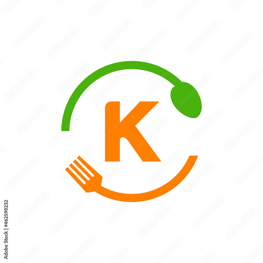 Restaurant Logo Design On Letter K With Spoon And Fork Concept Template ...