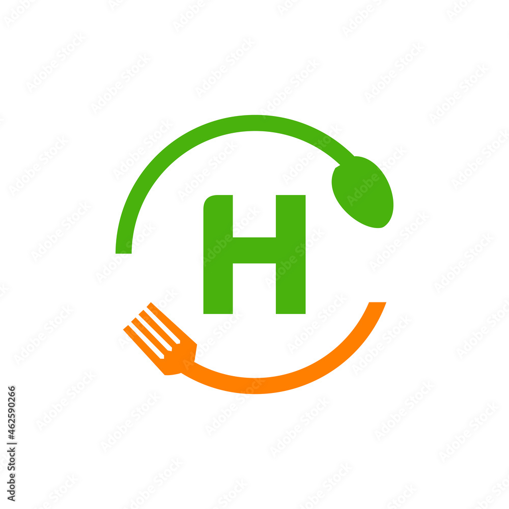 Restaurant Logo Design On Letter H With Spoon And Fork Concept Template ...