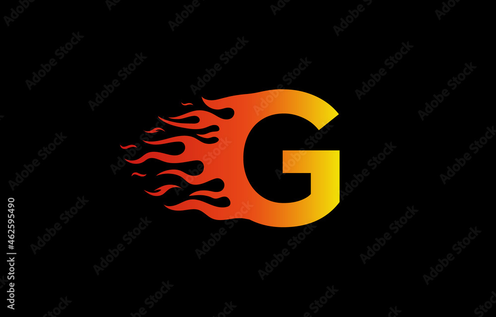 G letter fire logo design in a beautiful red and yellow gradient. Flame ...
