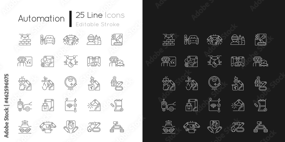 Automation linear icons set for dark and light mode. Advanced ...