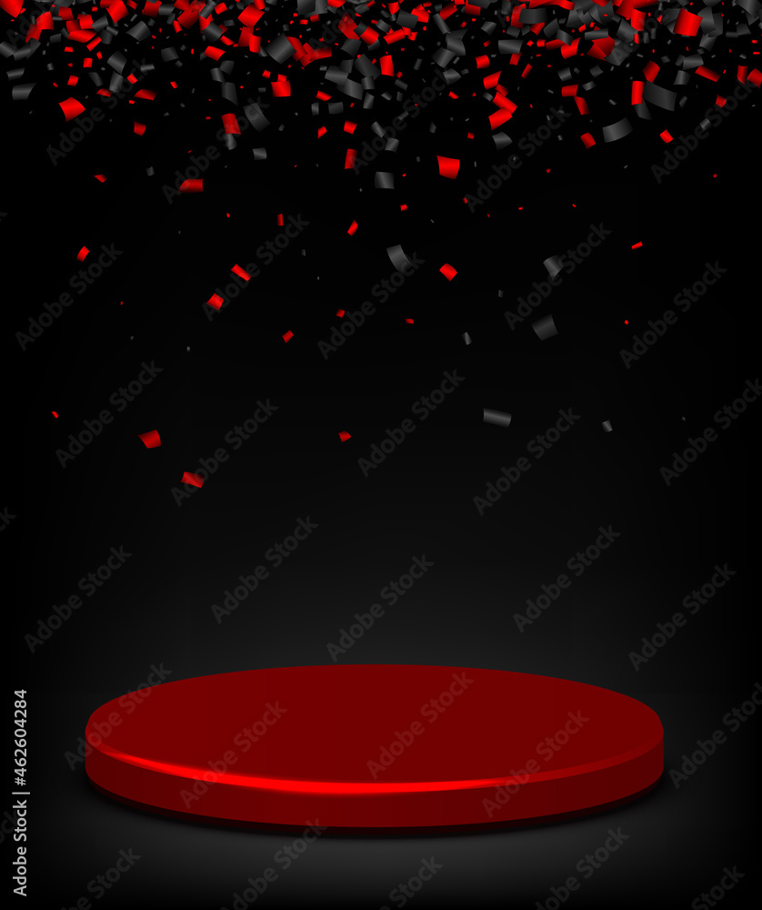 Black and red confetti with round stage background. Stock Vector ...
