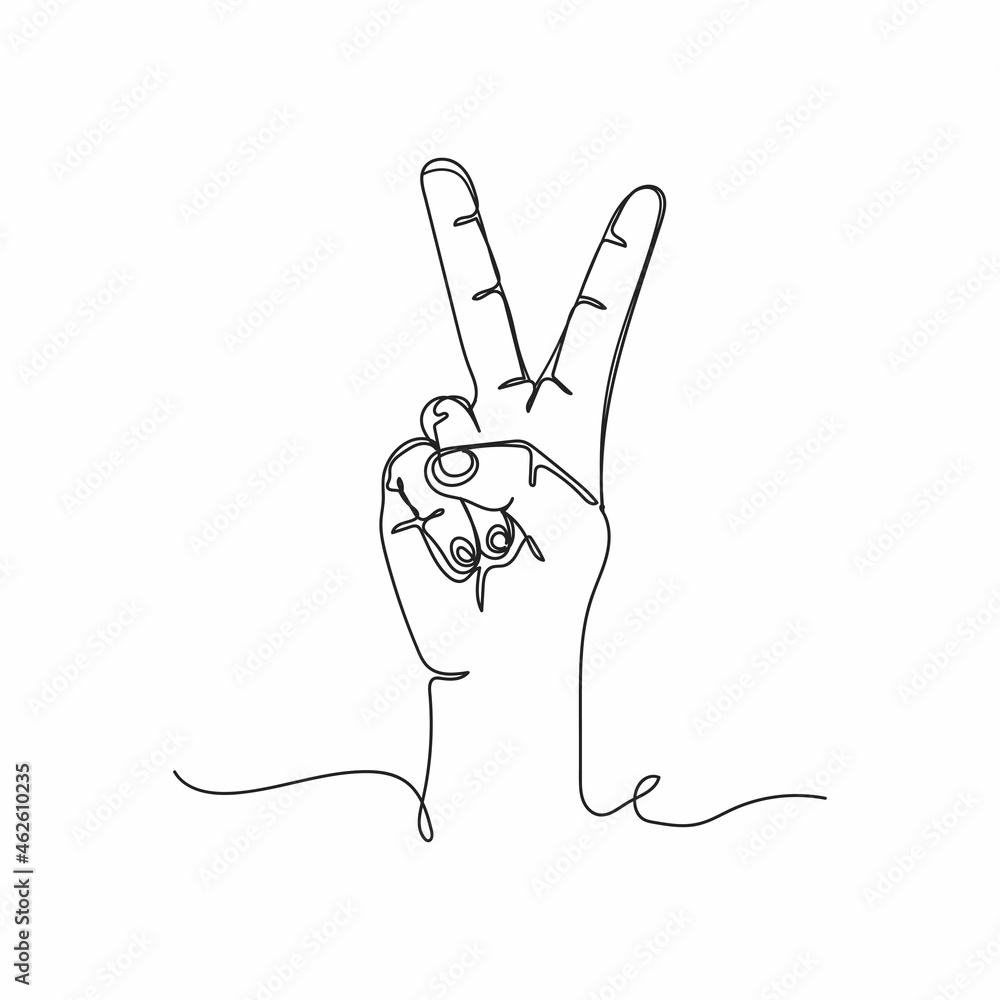 Continuous one line drawing of number two human hand in silhouette on a ...