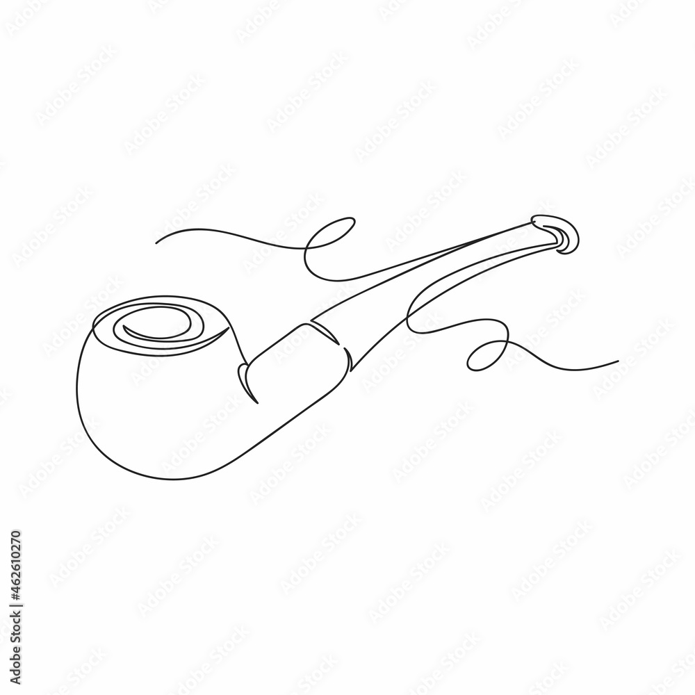 Continuous one line drawing of pipe for smoking in silhouette on a ...