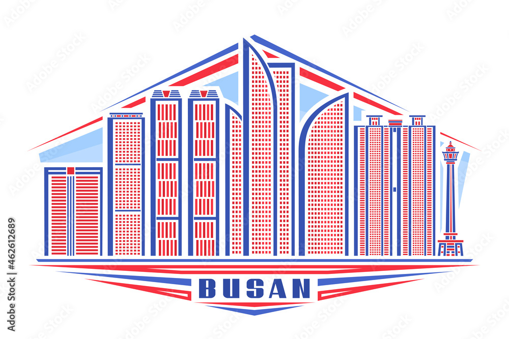 Vector illustration of Busan, horizontal poster with linear design ...