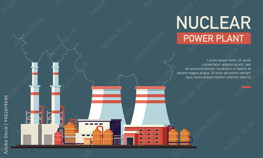 Flat vector illustration of nuclear power plant. Suitable for design ...