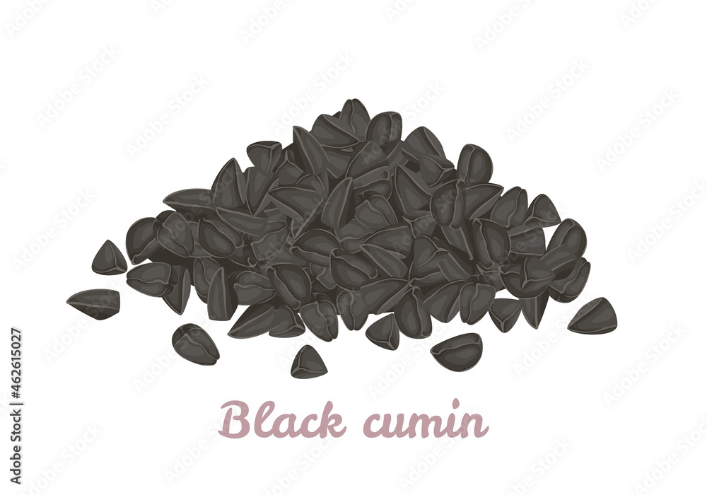 Heap of black cumin seeds isolated. Vector cartoon flat illustration ...