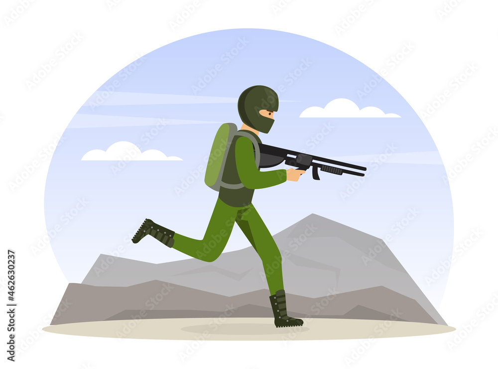Man as Military Special Force in Uniform Running with Rifle Vector ...