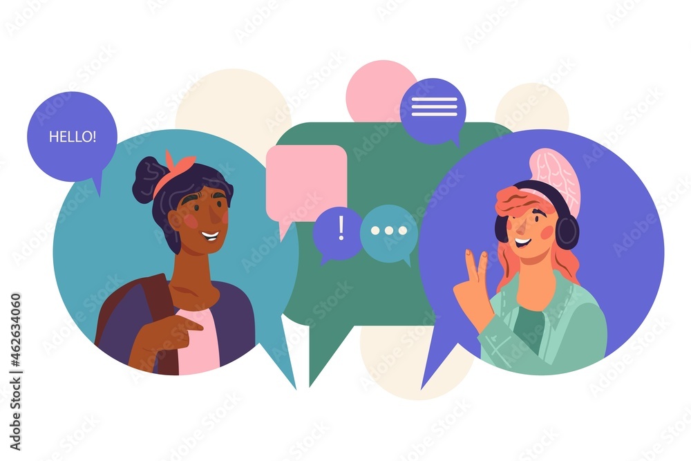 Online chat and social network. Social media and internet communication ...