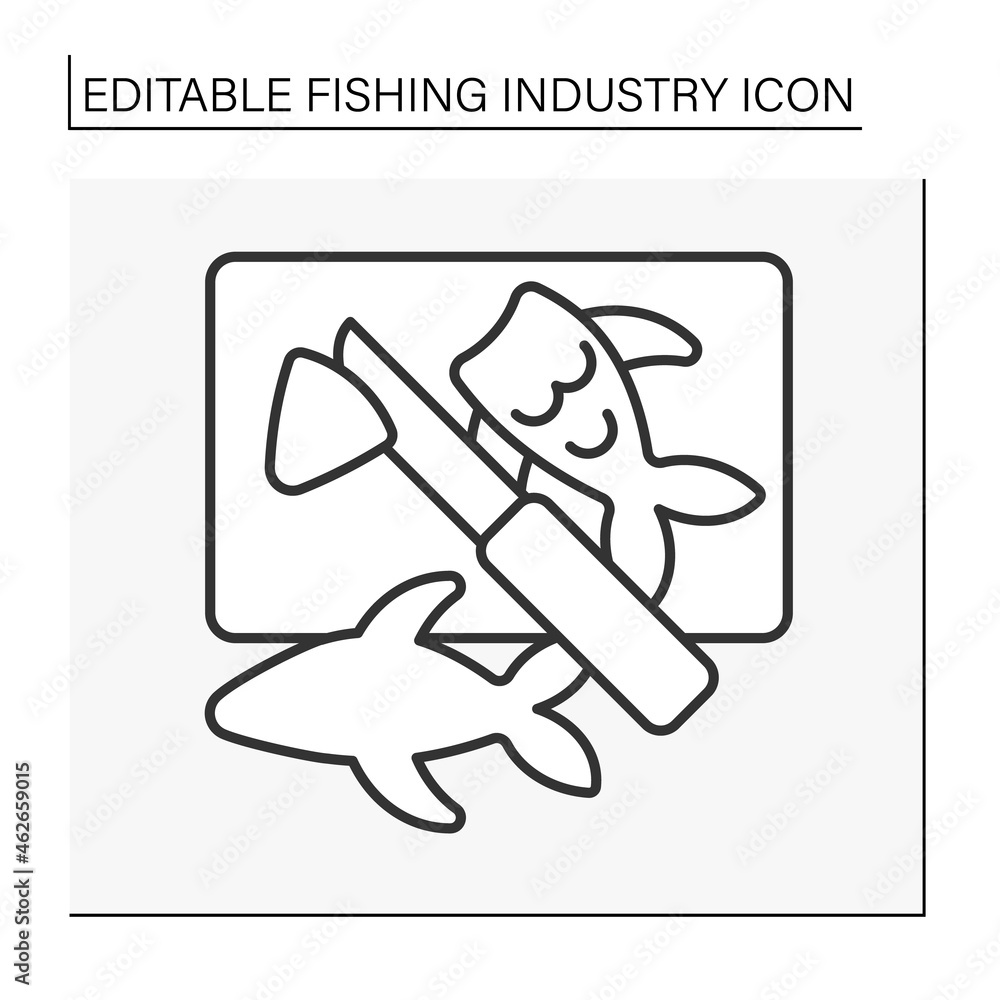 Butchering fish line icon. Fillet. Remove fish from bones and head ...