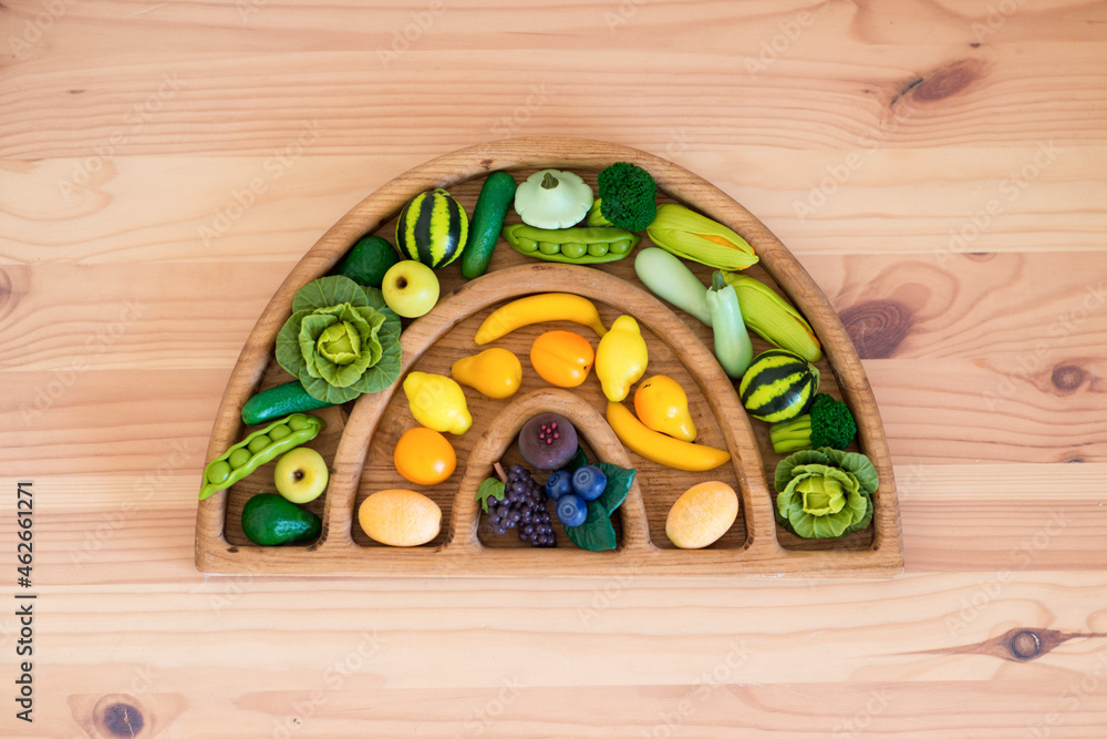 fruit and vegetables arranged as a rainbow Stock Photo | Adobe Stock