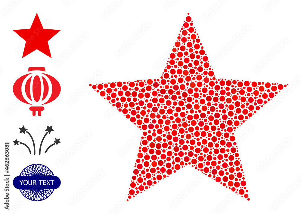 Round dot collage red star. Vector collage is based on red star icon ...