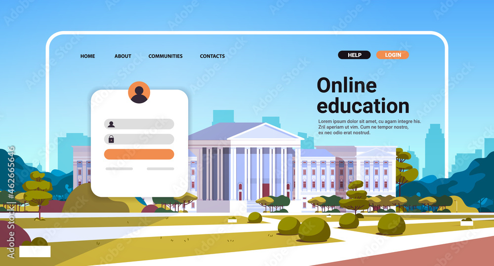 online education website landing page template with university building ...