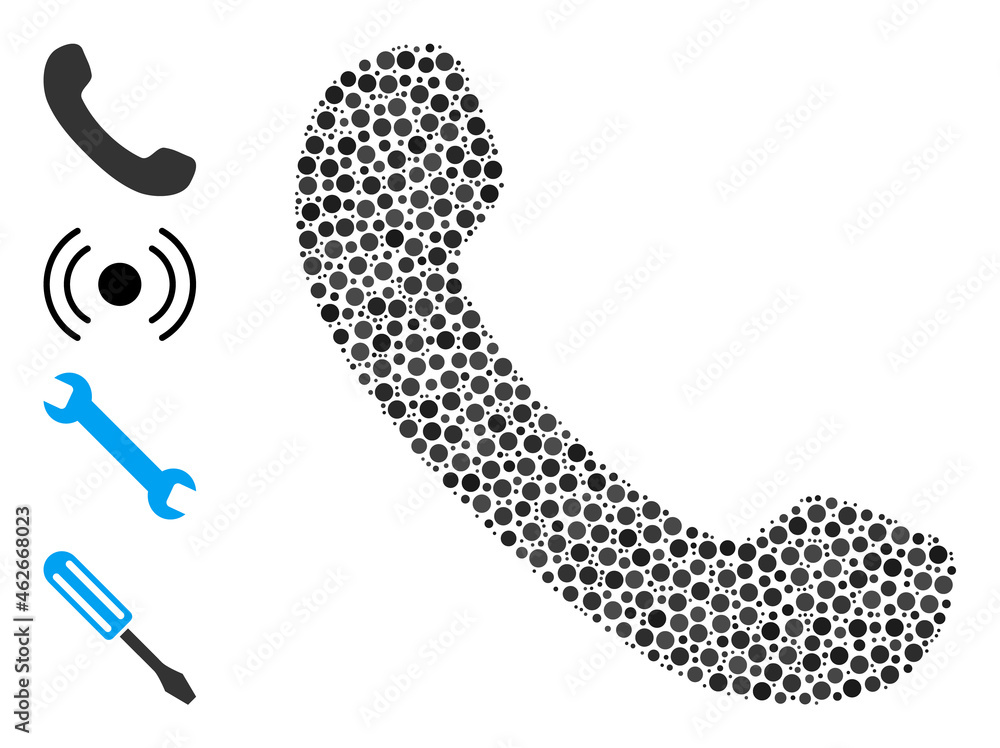 Round dot collage phone receiver. Vector collage is based on phone ...