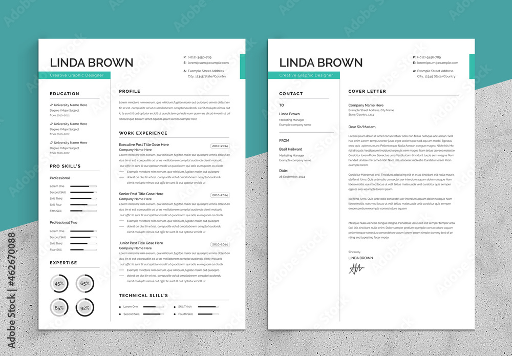 Creative Resume Layout with Cover Letter Stock Template | Adobe Stock