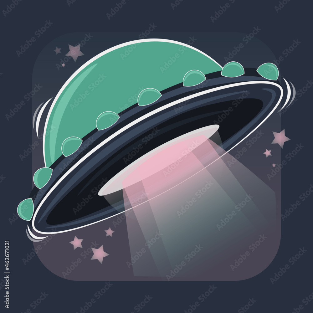 Vector illustration of an alien UFO in movement with a starry ...